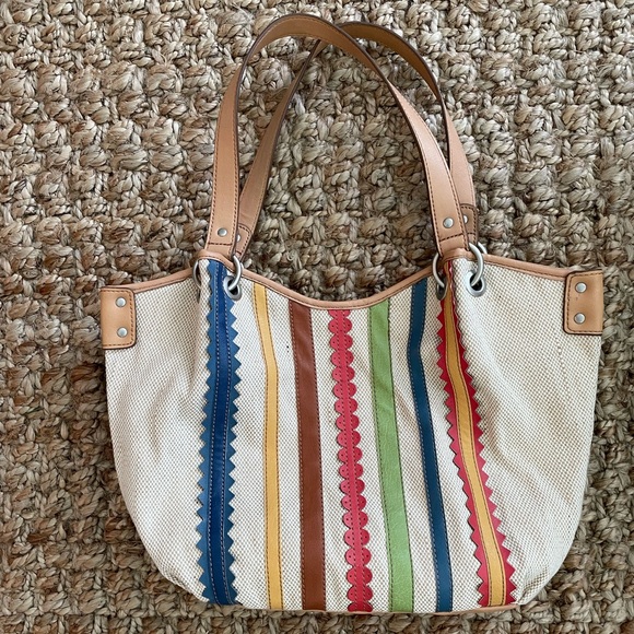 Relic | Bags | Relic Canvas Tote Bag Multicolor Vegan Leather Trim ...